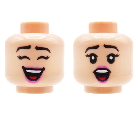 LEGO minifigure head - woman, light nougat, pink lips - Extra Extra Bricks