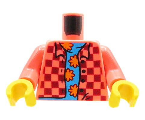 LEGO minifigure torso - coral checked shirt | Extra Extra Bricks