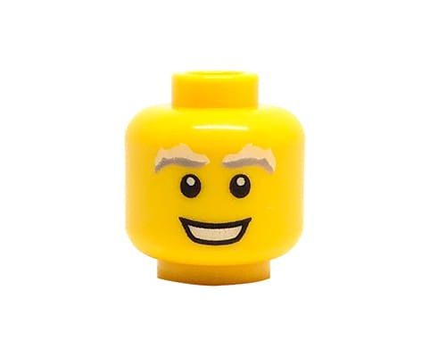 LEGO minifigure head - man, gray eyebrows, smile - Extra Extra Bricks