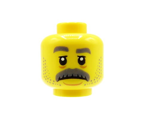 LEGO minifigure head - man / grandpa, gray moustache - Extra Extra Bricks