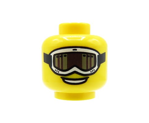 LEGO minifigure head - open smile, black goggles - Extra Extra Bricks