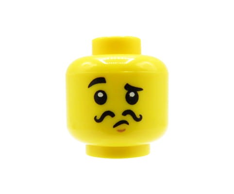 LEGO minifigure head - male, curly moustache - Extra Extra Bricks