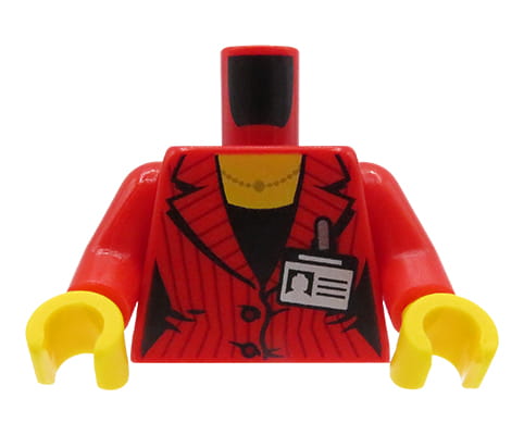 LEGO minifigure torso - red suit jacket, ID badge - Extra Extra Bricks