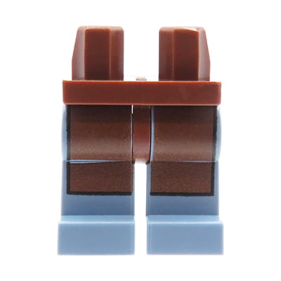 LEGO minifigure legs - sand blue pants, brown apron - Extra Extra Bricks