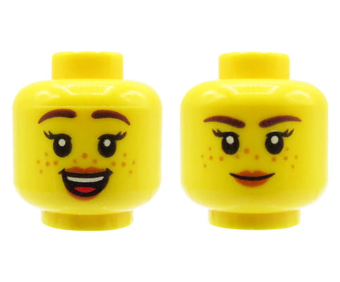 LEGO minifigure head - woman, freckles, dual sided - Extra Extra Bricks