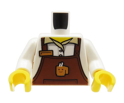 LEGO minifigure torso - waiter / barista, brown apron with cup - Extra ...