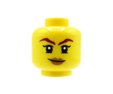 LEGO minifigure head - woman, brown eyebrows, smile - Extra Extra Bricks